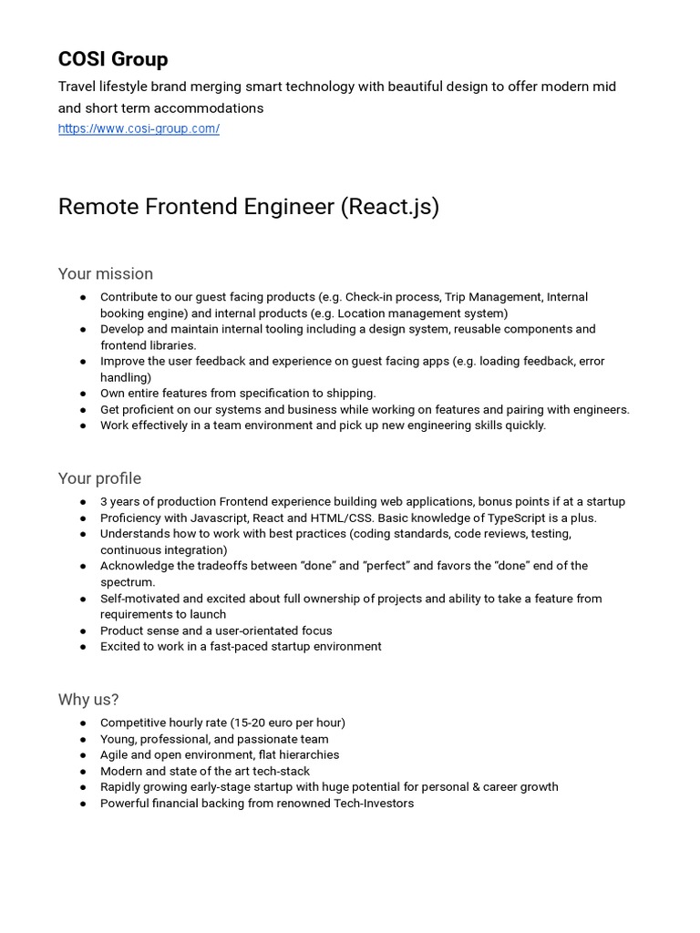Remote Frontend Engineer (React - JS) | PDF