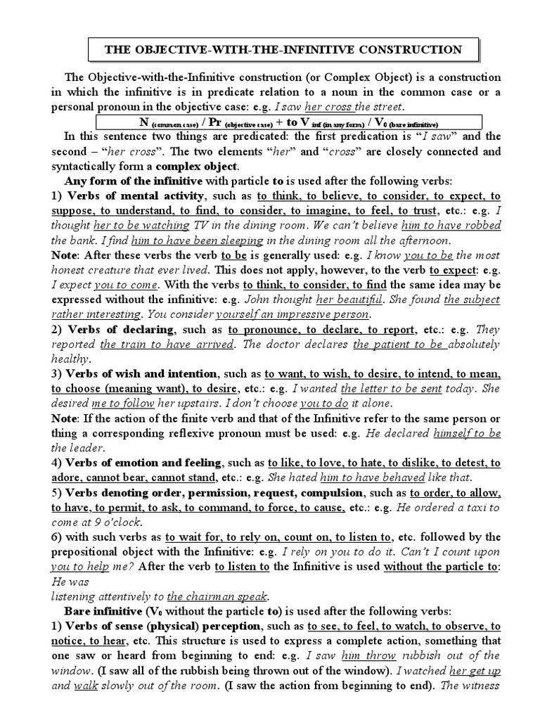 (Common Case) (Objective Case) Inf (In Any Form) 0 (Bare Infinitive ...