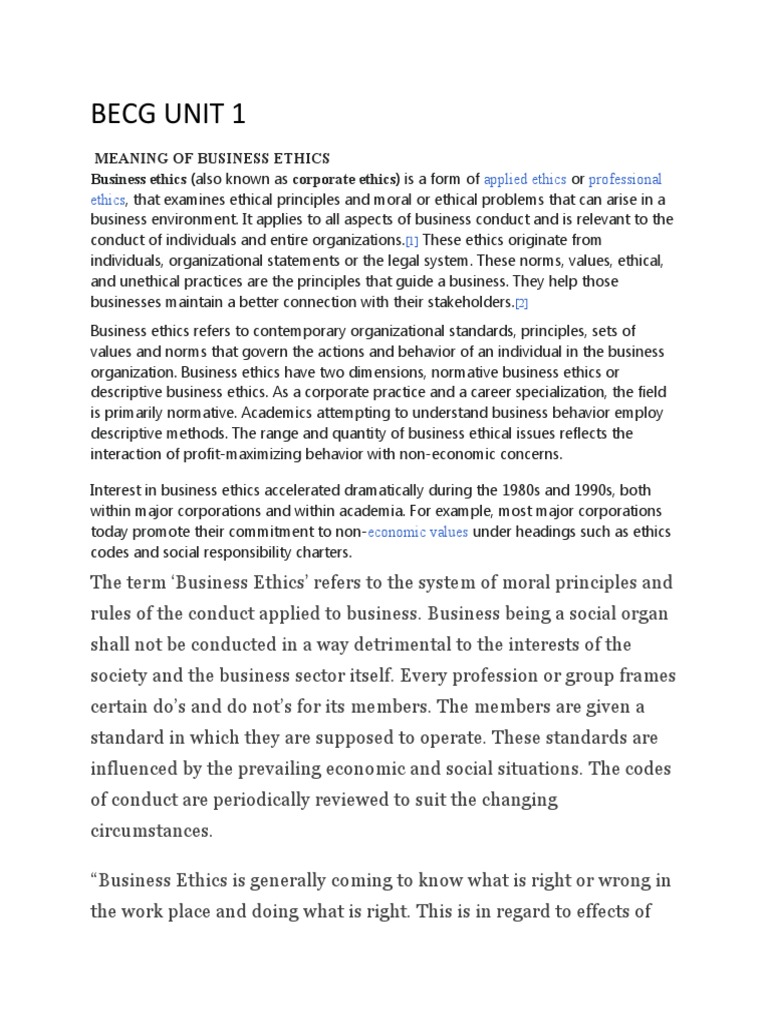 BECG Unit 1 or 2 | PDF | Business Ethics | Value (Ethics)