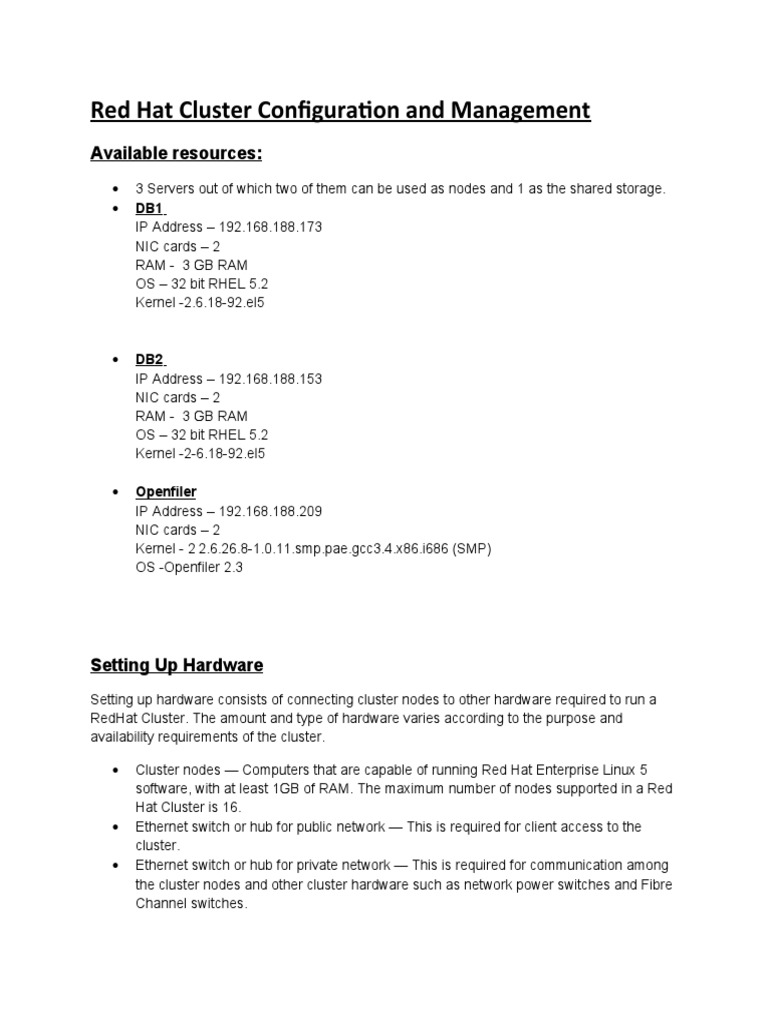 Red Hat Cluster Configuration and Management: Available Resources | PDF ...
