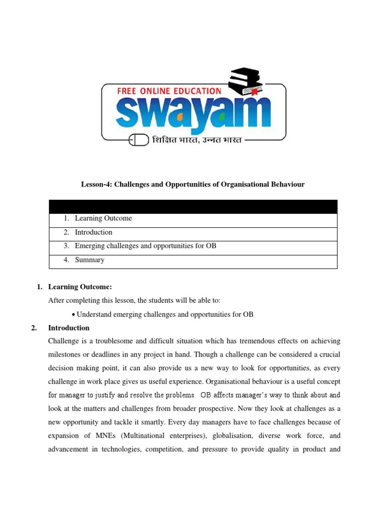 Challenges and Opportunities of Organisational Behaviour | PDF ...