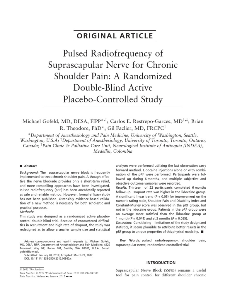 Pulsed Radiofrequency of | PDF | Pain | Pain Management