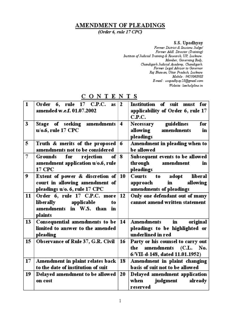 Amendment of Pleadings | PDF | Pleading | Supreme Court Of India