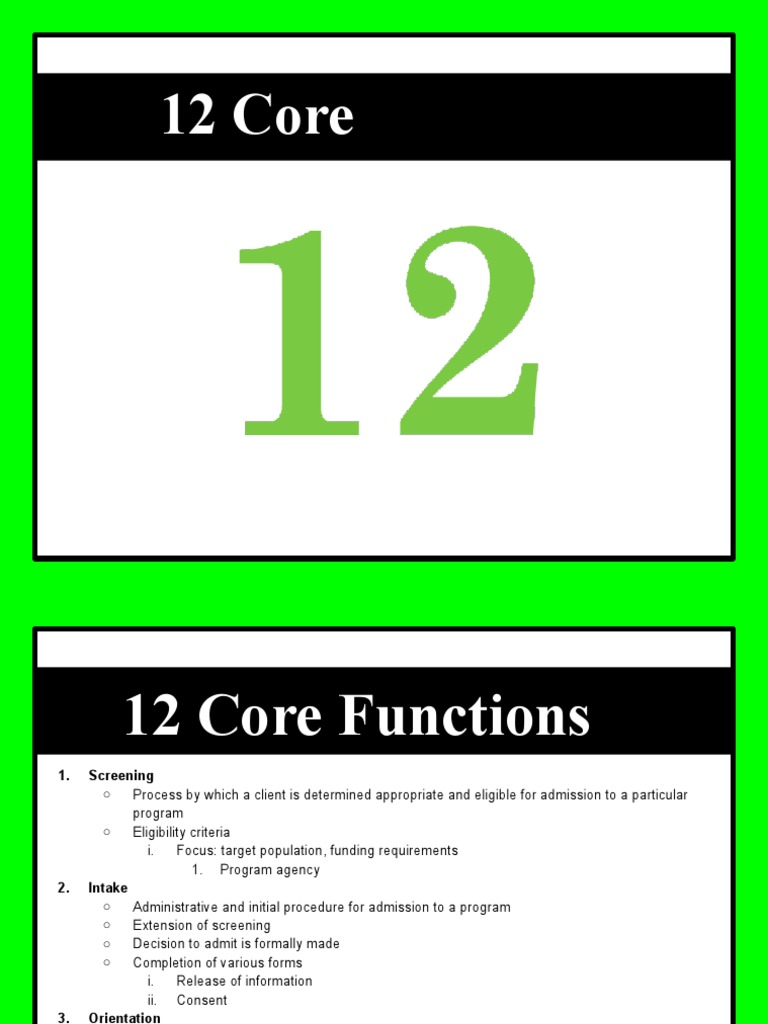 12 Core Functions | PDF | Psychotherapy | Substance Abuse