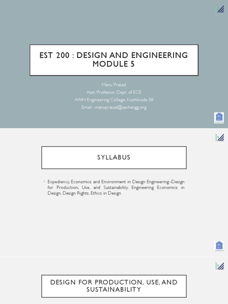 Est 200: Design and Engineering: Manu Prasad Asst. Professor, Dept. of ...