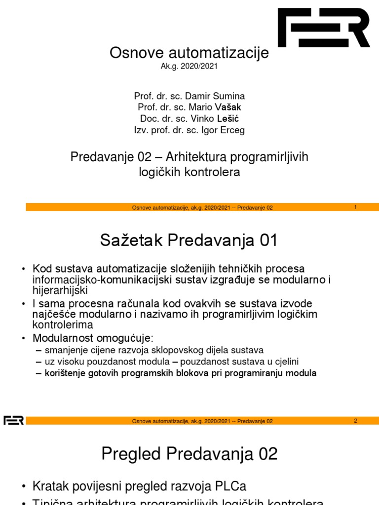 Predavanje02 Osnaut Arhitektura PLCa | PDF