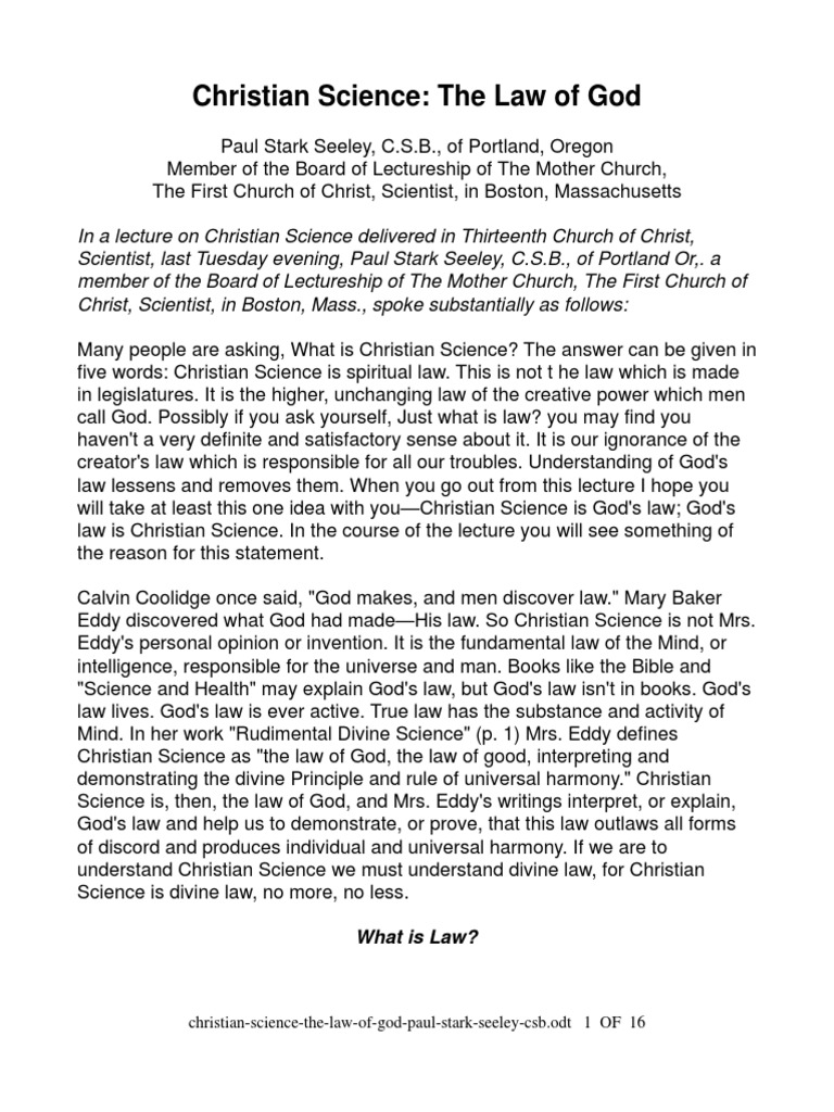 Christian Science: The Law of God | PDF | God | Love