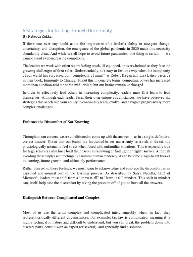 6 Strategies For Leading Through Uncertainty | PDF | Expert | Perfectionism (Psychology)