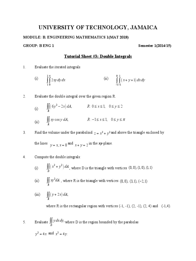 Evaluating Double Integrals Exercises | PDF | Integral | Elementary ...