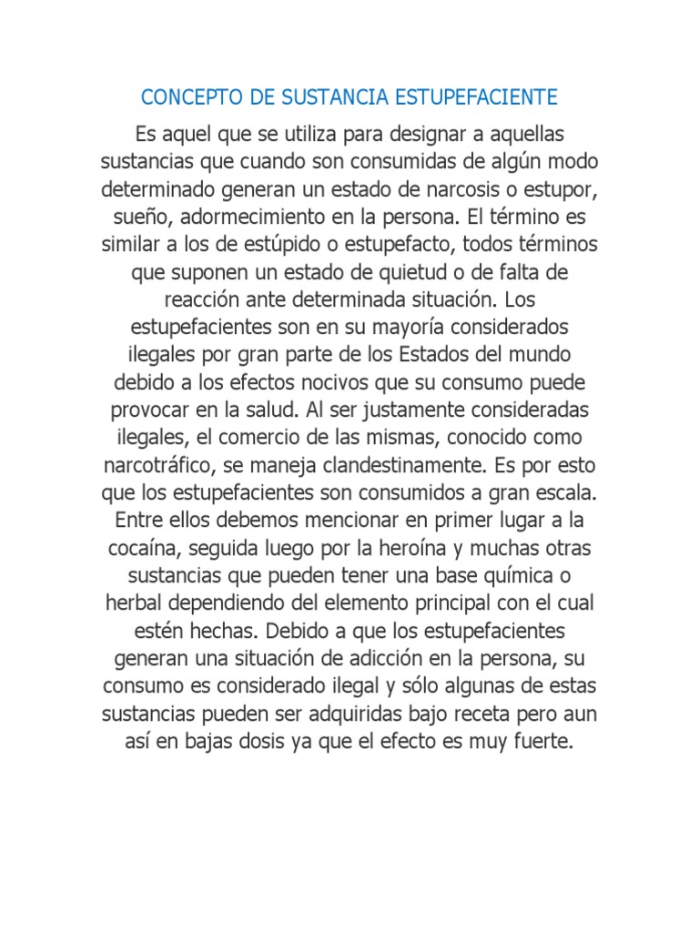Concepto de Sustancia Estupefaciente | PDF | Drogas | Drogas Psicoactivas