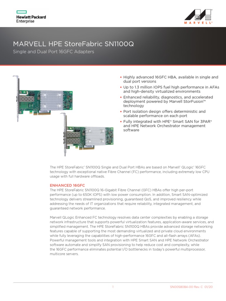 Marvell Hpe Storefabric Sn1100Q: Single and Dual Port 16Gfc Adapters ...