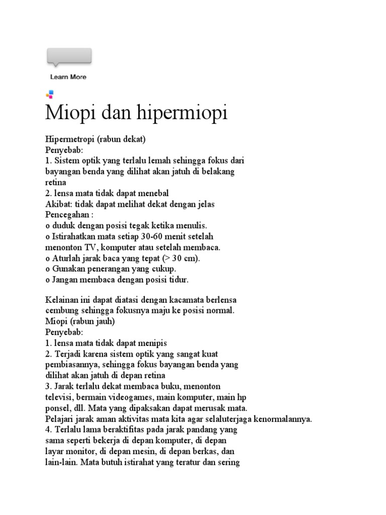 Miopi Dan Hipermiopi - Docx Adab | PDF