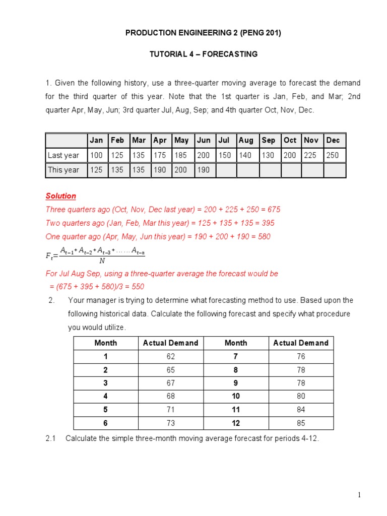 Tutorial 4 Solutions - Forecasting | PDF | Forecasting | Scientific Method