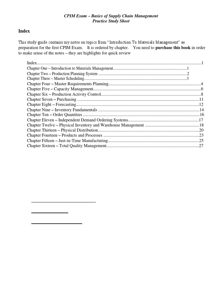 CPIM Exam Study Guide: Supply Chain Basics | PDF | Inventory | Forecasting