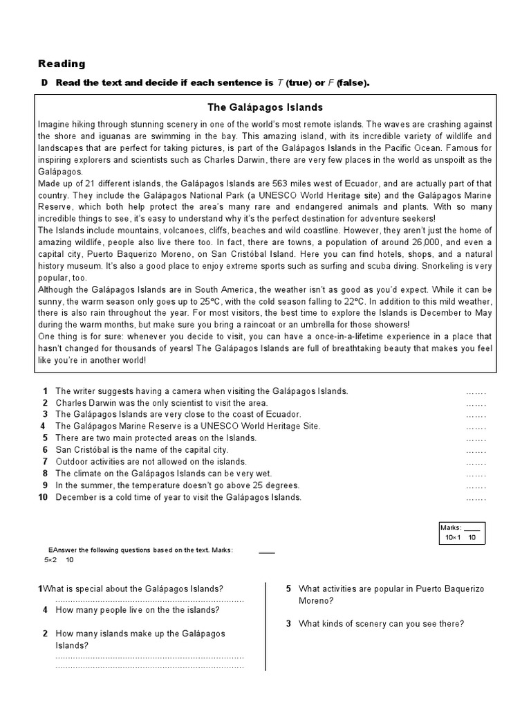 Reading: The Galápagos Islands | PDF | Galápagos Islands