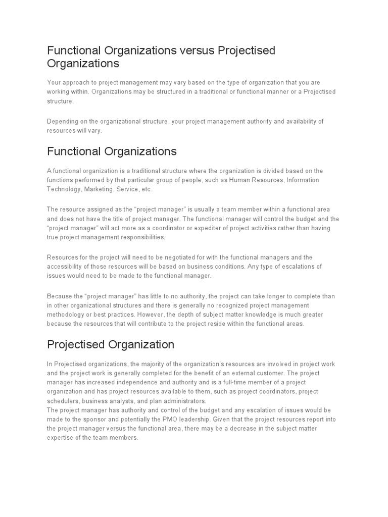 Functional vs Projectised Organizations | PDF | Project Management ...