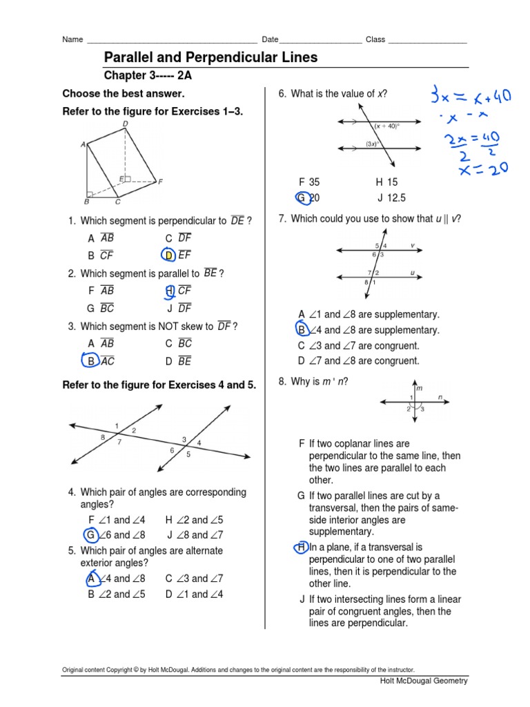 Parallel and Perpendicular Lines: Chapter 3 - 2A | PDF | Euclidean ...