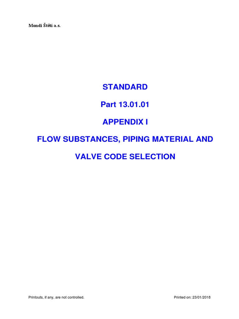 Standard Appendix I Flow Substances, Piping Material and Valve Code ...