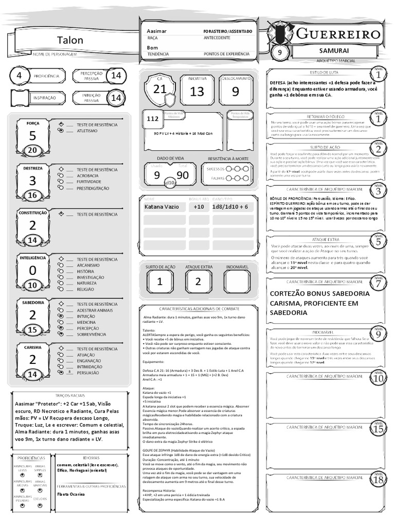 DND 5e - Ficha - Guerreiro Samurai - Editável | PDF | Família | Samurai
