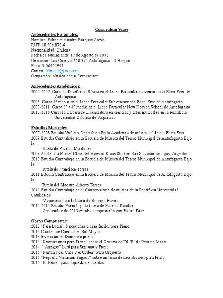 Curriculum Vitae (Felipe Alejandro Borquez Araya) | PDF