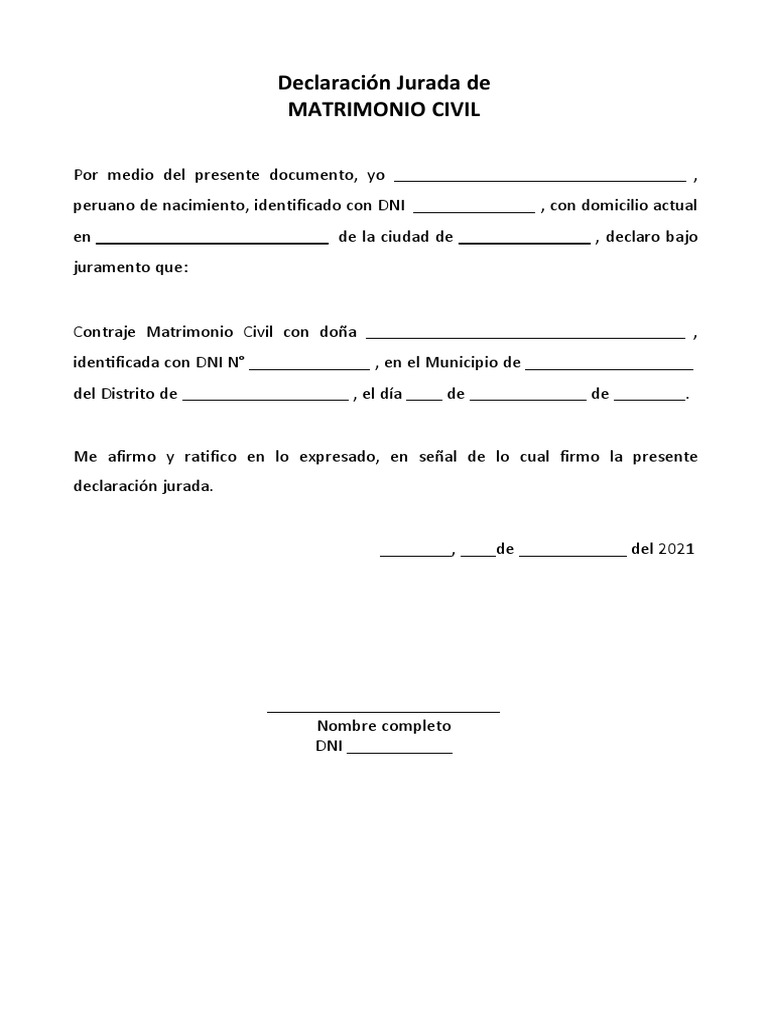 Declaraci N Jurada de Matrimonio Civil | PDF