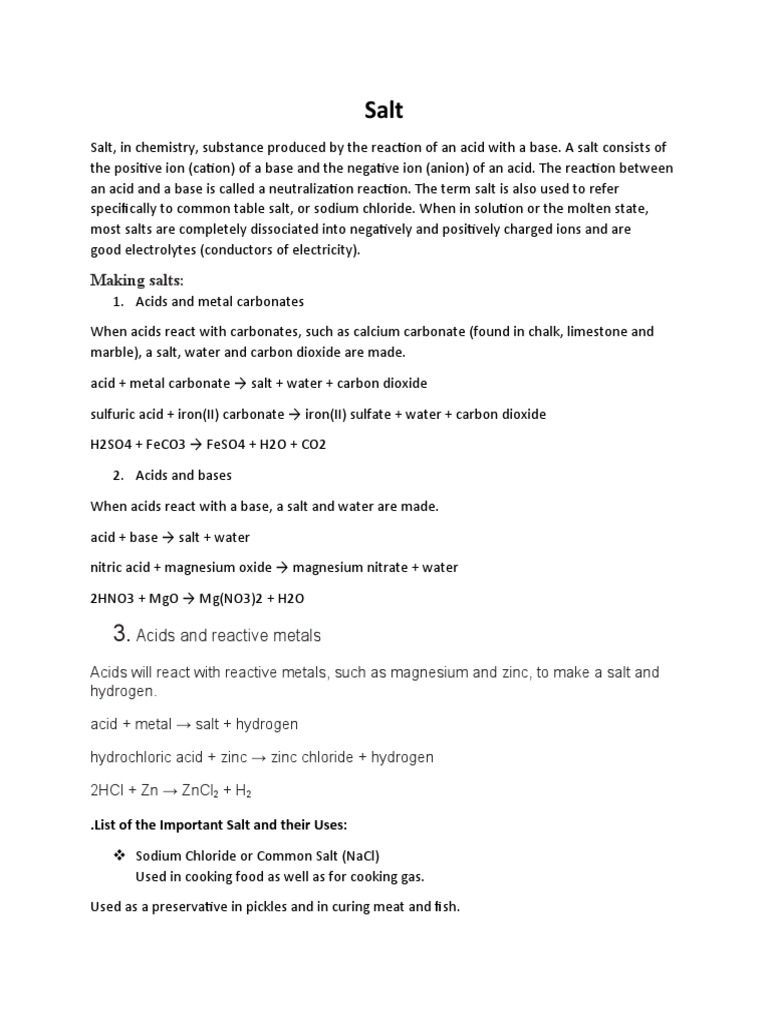 Making Salts:: Acids and Reactive Metals | PDF | Salt (Chemistry ...