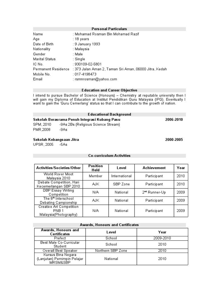 resume-for-spm-leavers-communication-behavior-modification-riset