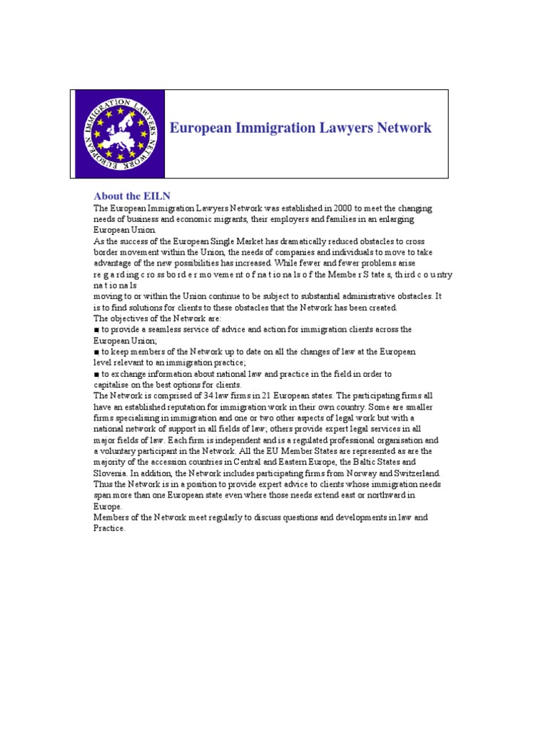 European Immigration Lawyers Network - Brochure - English2010 | PDF ...