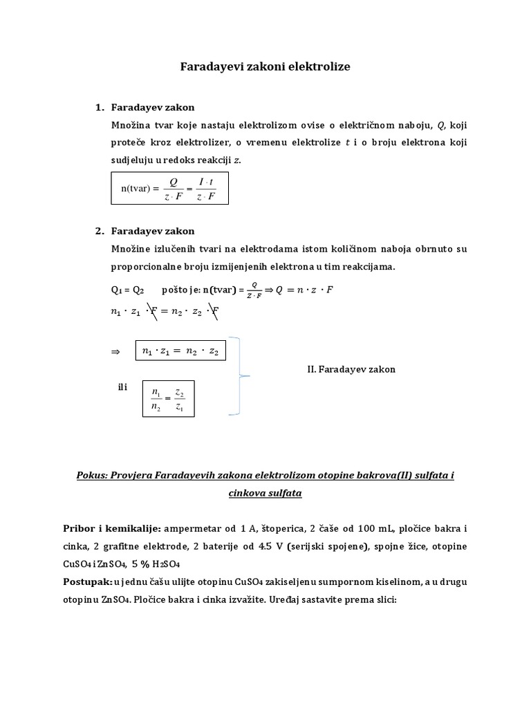 Faradayevi Zakoni Elektrolize | PDF