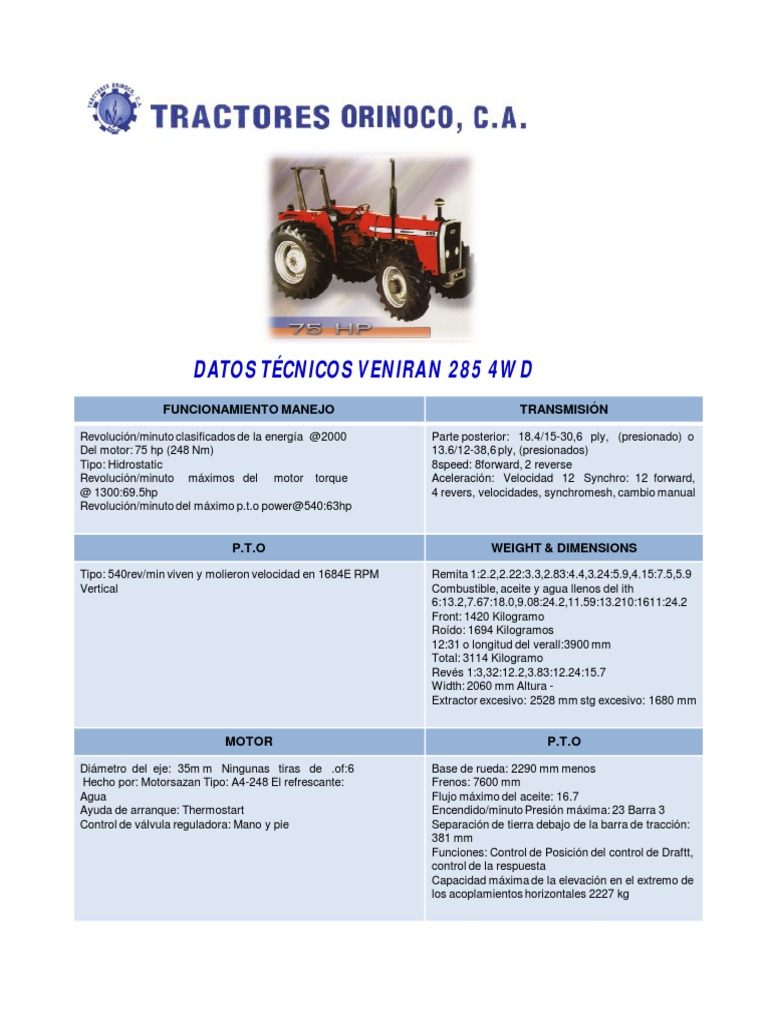 Veniran 285 4WD | PDF | Tracción en las cuatro ruedas | Ingeniería mecánica
