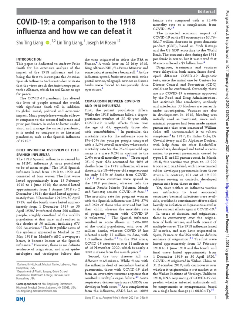 COVID-19: A Comparison To The 1918 Influenza and How We Can Defeat It ...