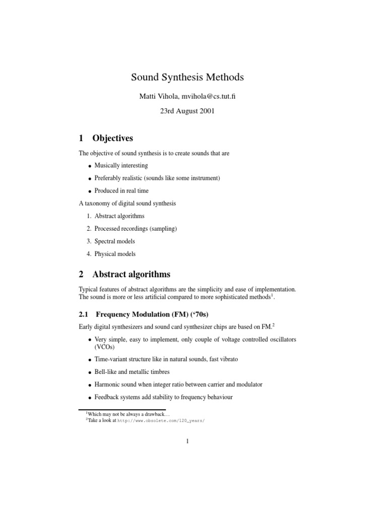 Sound Synthesis Methods | PDF | Synthesizer | Spectral Density