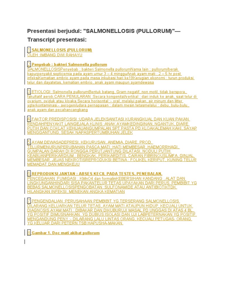 Presentasi Berjudul: "SALMONELLOSIS (PULLORUM) " - Transcript ...