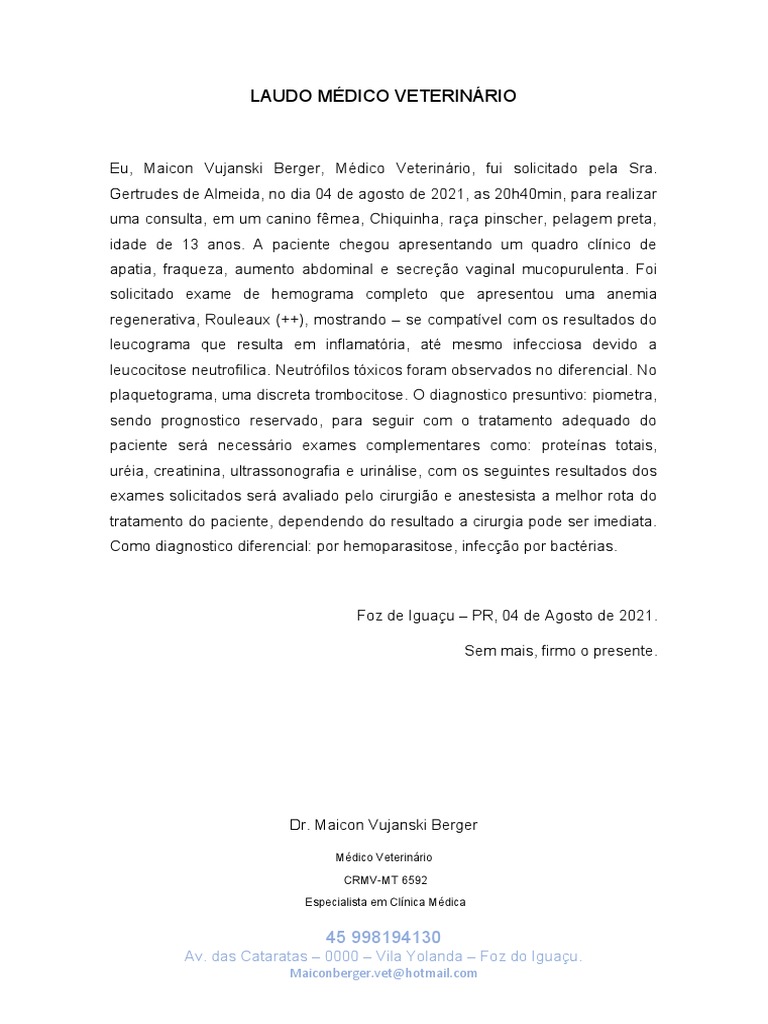 Laudo Veterinario Finalizado | PDF
