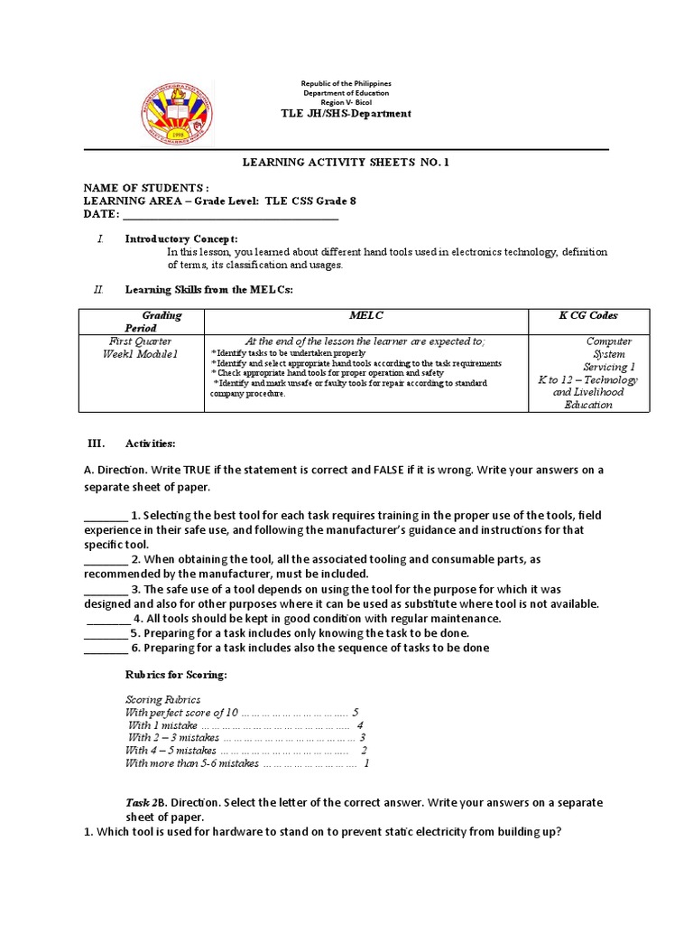 Learning Activity Sheet Module1 CSS 1.0 | PDF | Learning | Manufactured ...