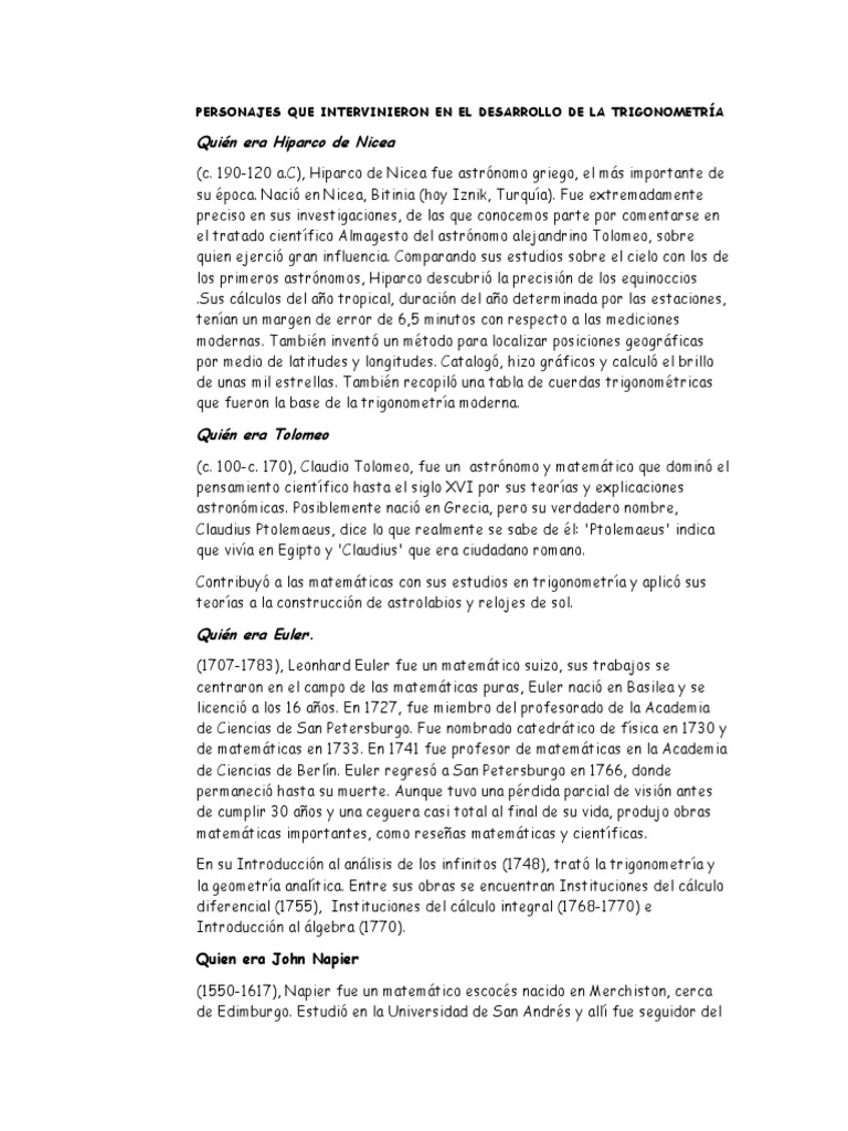 Personajes Que Intervinieron en El Desarrollo de La Trigonometría | PDF | Ptolomeo | Triángulo