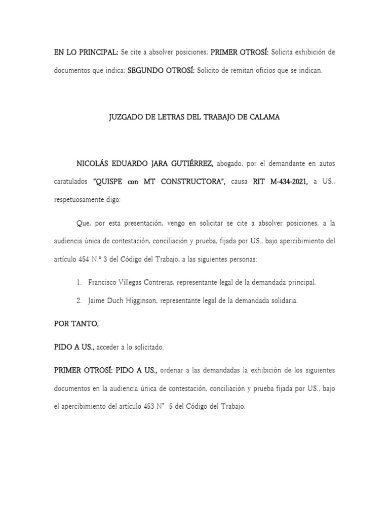 Se Cite A Absolver Posiciones. | PDF