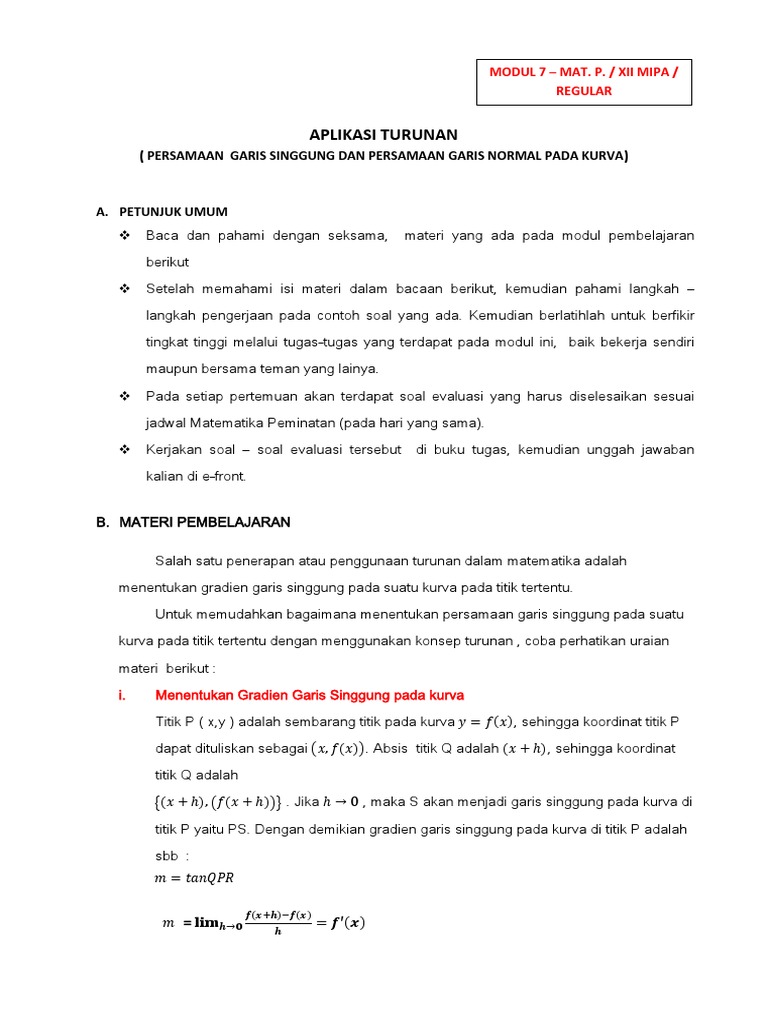 (Mat P) Modul - 7 - Aplikasi Turunan | PDF | Metode & Bahan Ajar