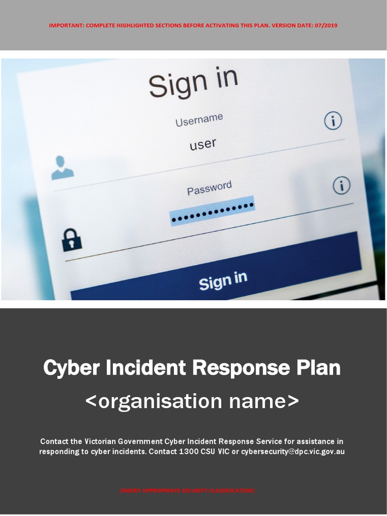 Session1 and For AT1 VicGov Cyber Incident Response Plan Template | PDF ...