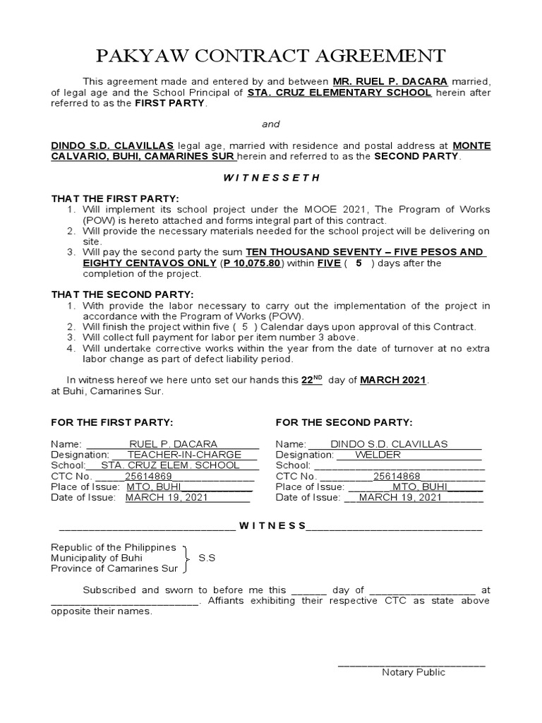 Pakyaw Contract Agreement: Witnesseth | PDF | Common Law | Private Law