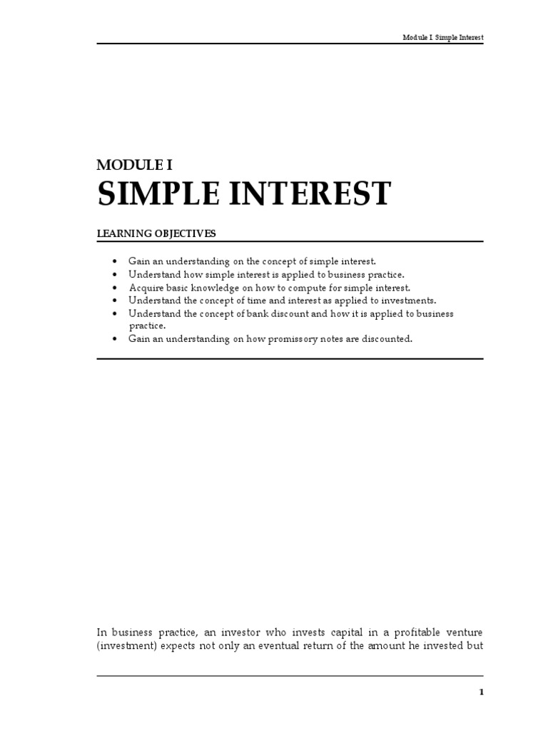 Module I Simple Interest | PDF | Interest | Promissory Note