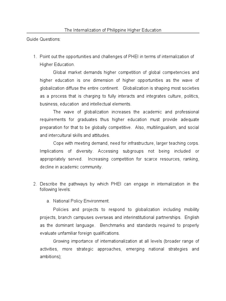 The Internalization of Philippine Higher Educatio1 | PDF ...