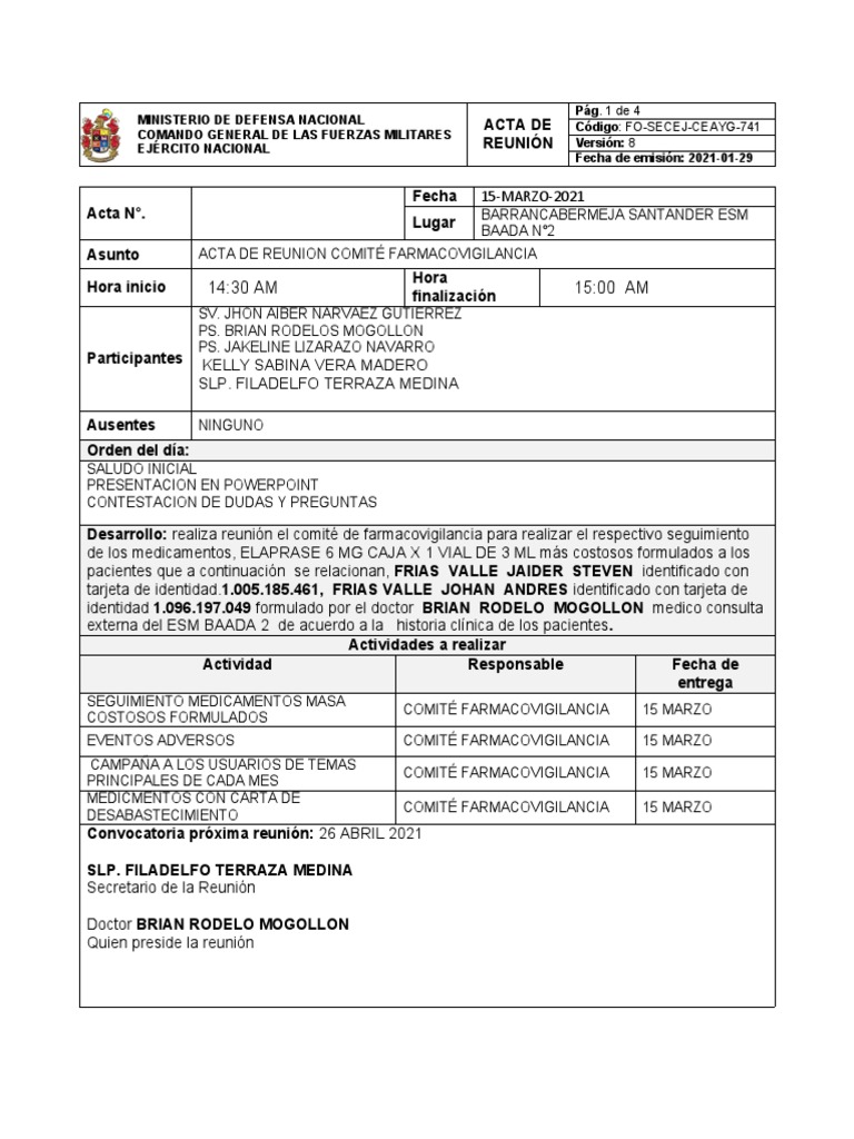 Acta Comité De Farmacovigilancia 2021 Pdf Medicina