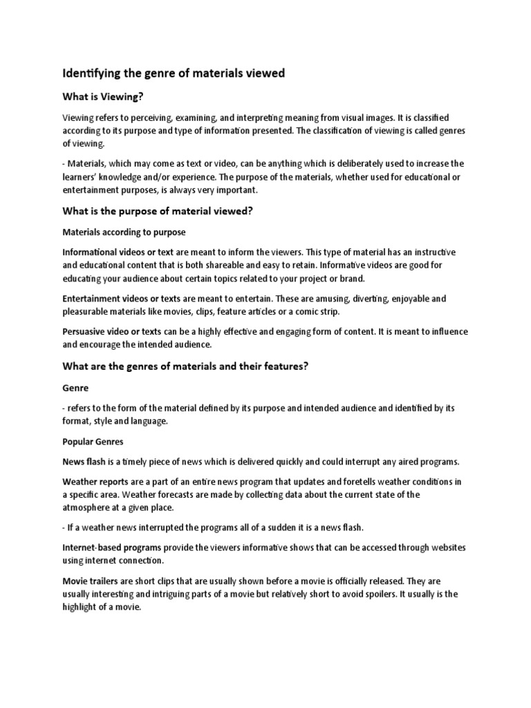 Identifying The Genre of Materials Viewed: What Is Viewing? | PDF ...