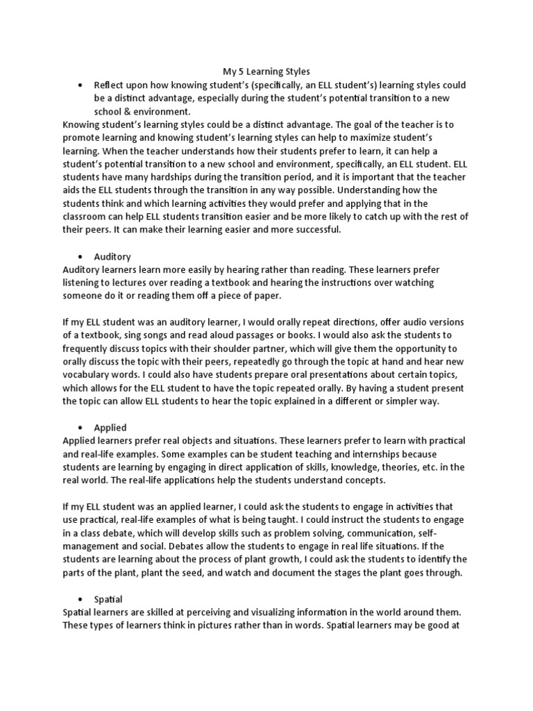 Types of Learners Ell | PDF | Learning | Learning Styles