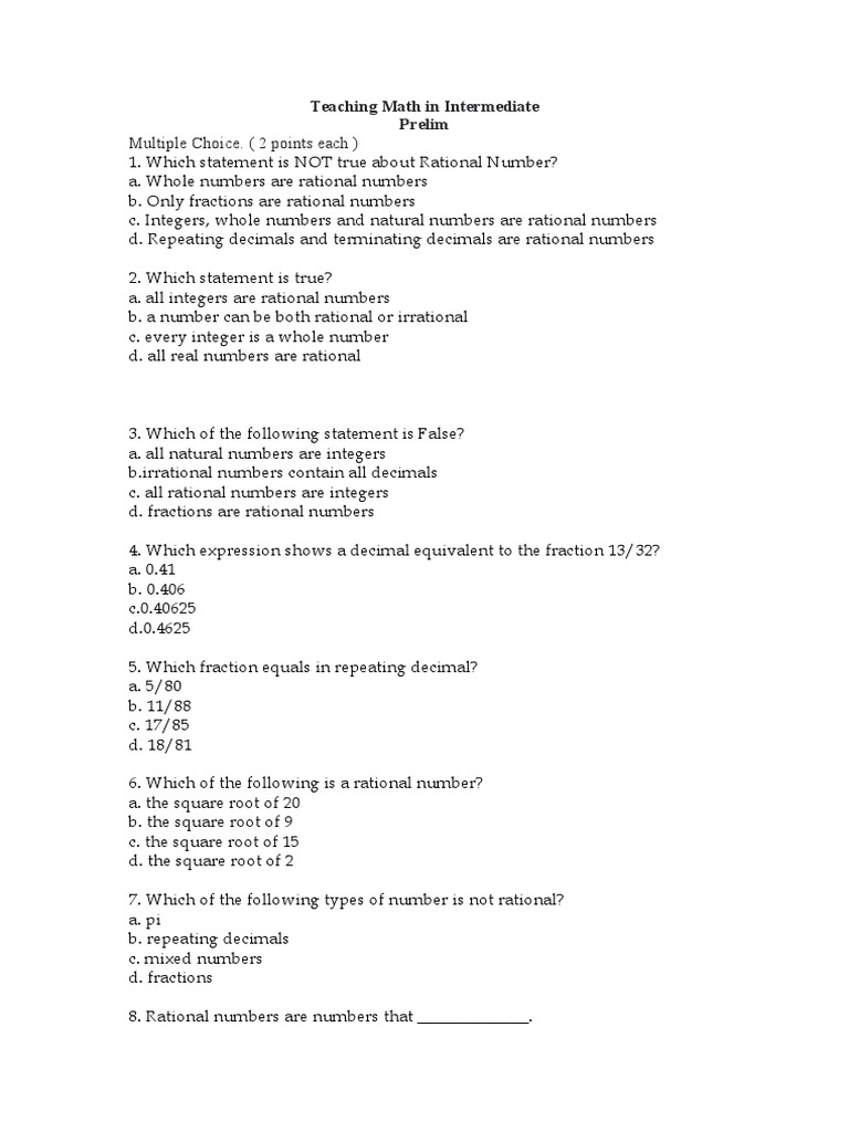 Intermediate Math Exam Review | PDF