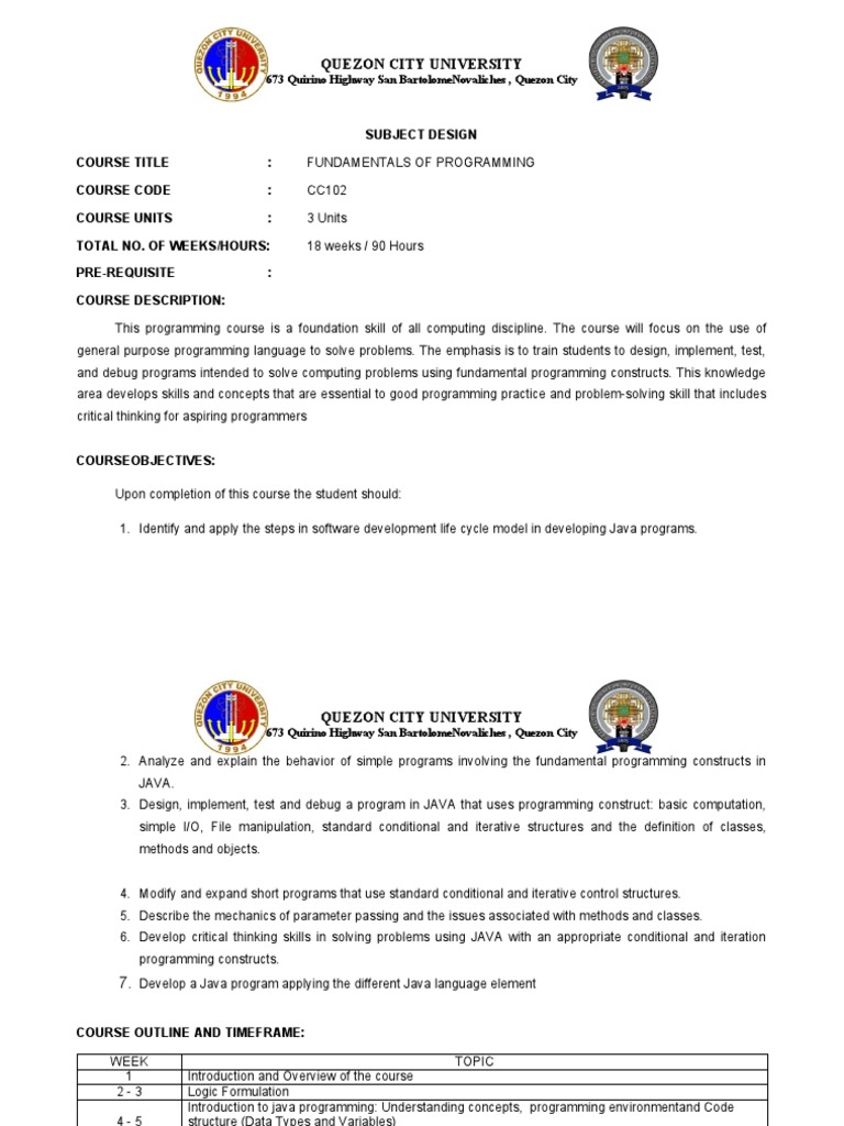 Cc102 Syllabus Fundamentals of Programming | PDF | Computer Programming ...