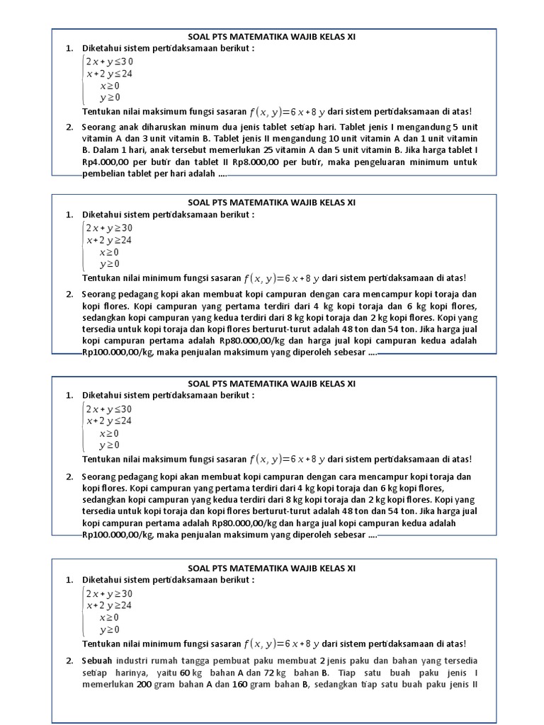 Soal PTS Matematika Wajib Kelas Xi | PDF | Metode & Bahan Ajar | Griya & Taman