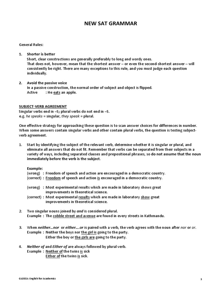 SAT Grammar Rules | PDF | Verb | Comma