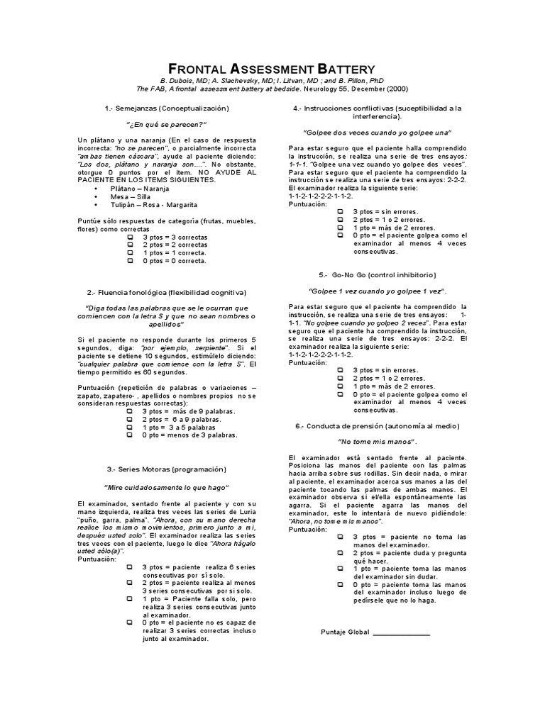 Frontal Assessment Battery (FAB) | PDF